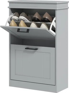 HOMCOM botník, 2 sklápěcí dveře, nastavitelné police, do předsíně, chodby, 54 x 24 x 82,5 cm, šedý