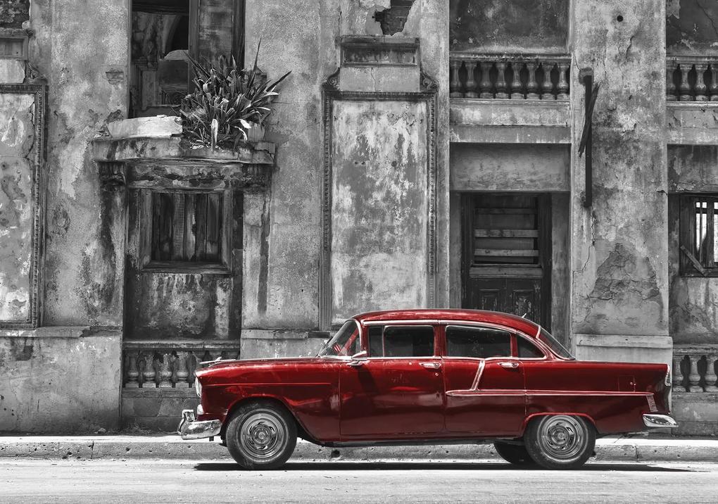 Postershop Fototapeta vliesová: Kubánská ulice červnené auto - 208x146 cm