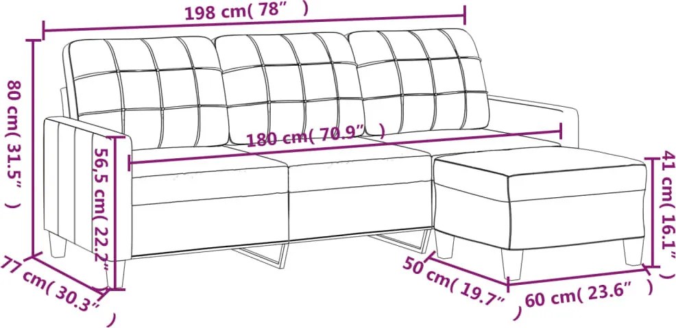 vidaXL 3místná pohovka s podnožkou 180 cm umělá kůže [3201017] Barva: cappuccino