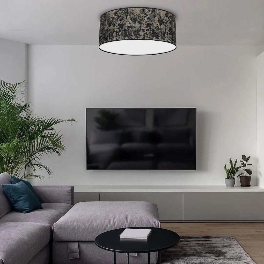 Stropní svítidlo Satino Round, 1x černé/zlaté textilní stínítko, (bílé plexisklo), (fi 40 cm)