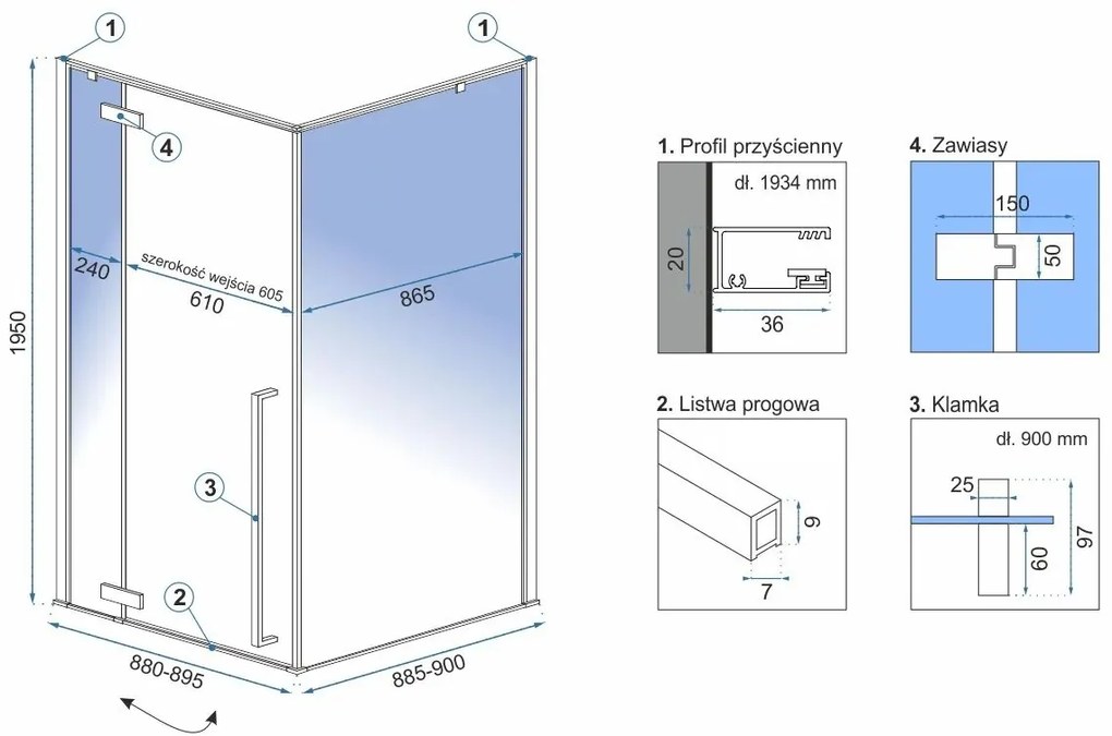 Čtvercový sprchový kout REA FARGO 90x90 cm, zlatý/transparent + vanička Savoy černá