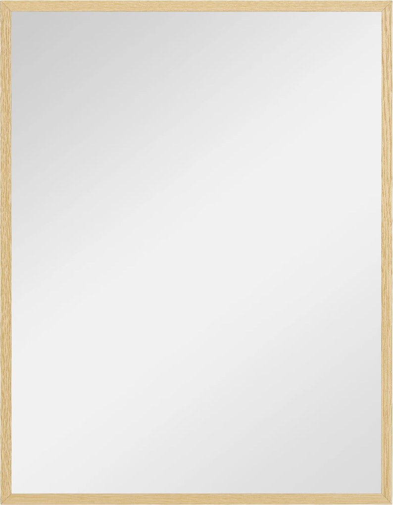 HOMCOM Obdélníkové Zrcadlo na Stěnu 90 x 70 cm, dřevěný rám, ideální do koupelny, obývacího pokoje nebo ložnice, přírodní