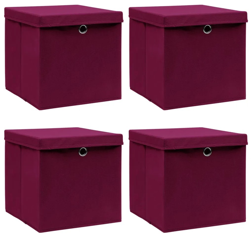 Úložné boxy s víky 4 ks tmavě červené 32 x 32 x 32 cm textil 288342