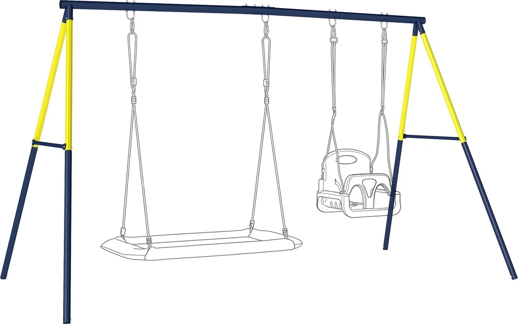 AIYAPLAY dětský A-rám na houpačky, ocelový pro 2 houpačky, nosnost 150 kg, vhodné pro sedátka, hnízdo a šplhací lano, zahrada/balkon — 260 x 160 x 178