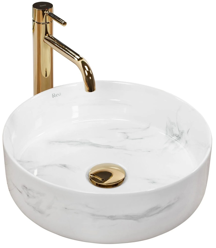 Rea Sami Nature Marble, umyvadlo na desku 360x360x115 mm, bílá-imitace kamene, REA-U6606