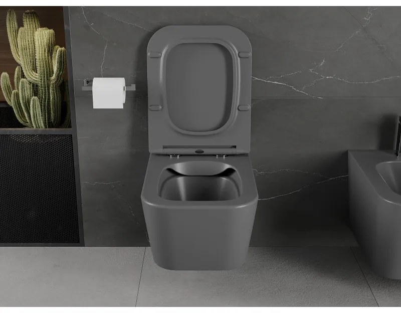 Mexen Madox, Rimless závěsná wc mísa 515x365x350 mm s pomalu padajícím sedátkem SLIM z duroplastu, světle šedá, 30154061