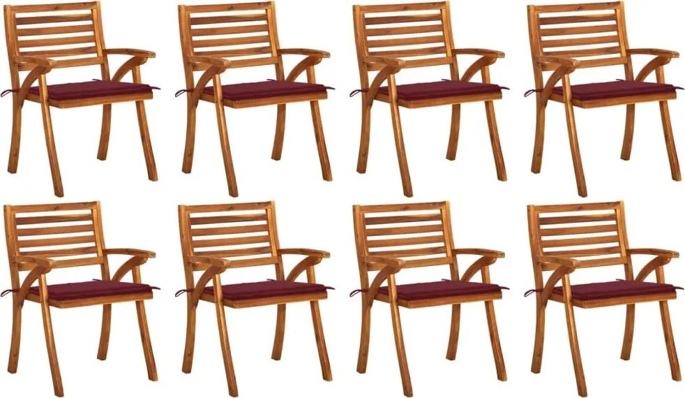vidaXL Zahradní židle s poduškami 8 ks masivní akáciové dřevo [3075205] Barva: vínová červená