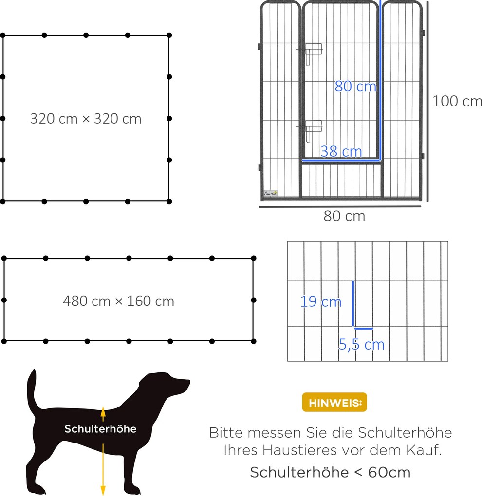PawHut výběh pro štěňata Venkovní ohrádka pro malé a střední psy, DIY ohrádka pro štěňata se 2 ocelovými dveřmi, šedá | Aosom.de