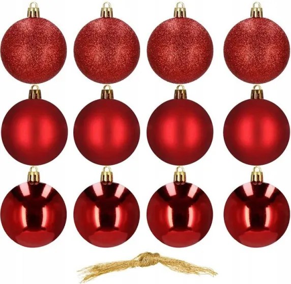 Vánoční baňky červené mix - 6cm, sada 12ks