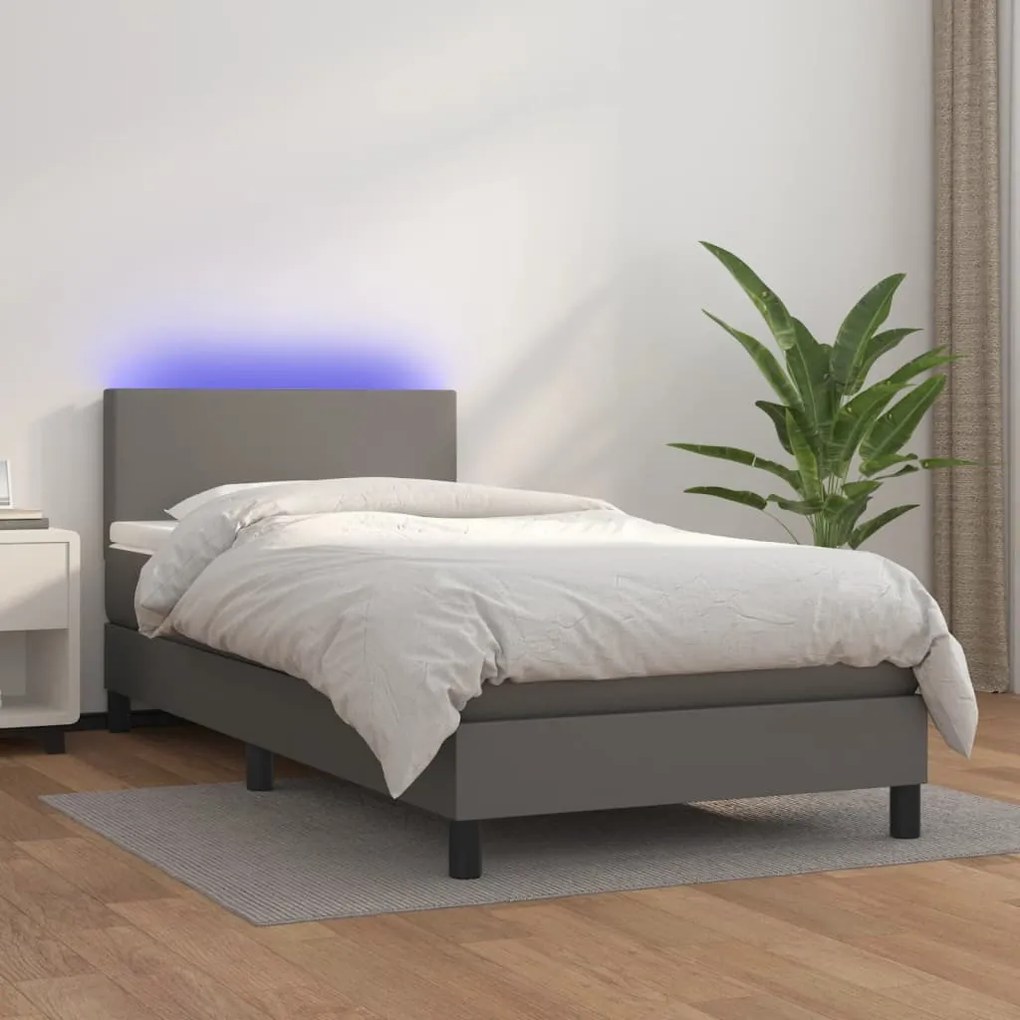 Box spring postel s matrací a LED šedá 80 x 200 cm umělá kůže