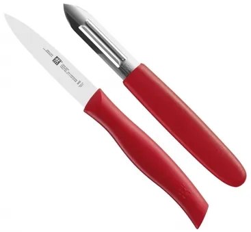 Zwilling Loupací nůž + škrabka Twin Grip červená 2 ks