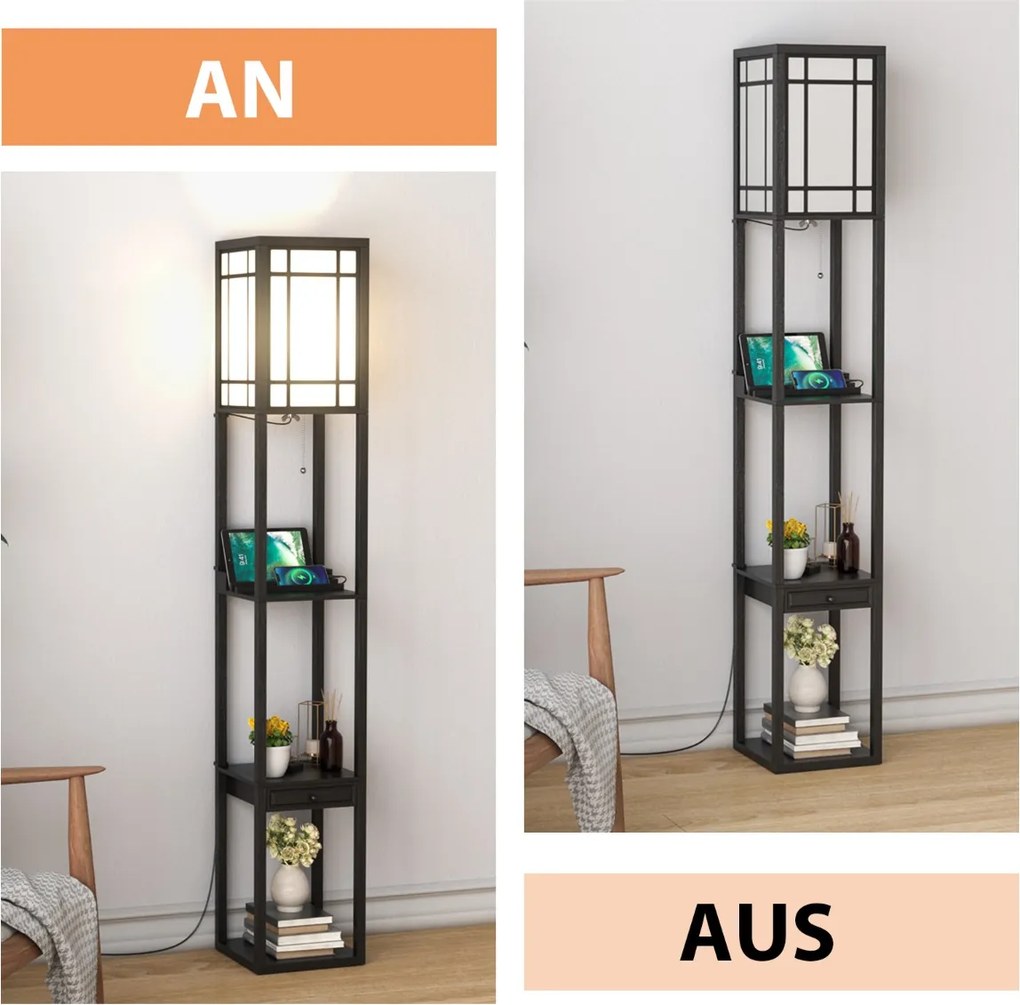 Costway Moderní regálová stojací lampa do obývacího pokoje a ložnice, černý