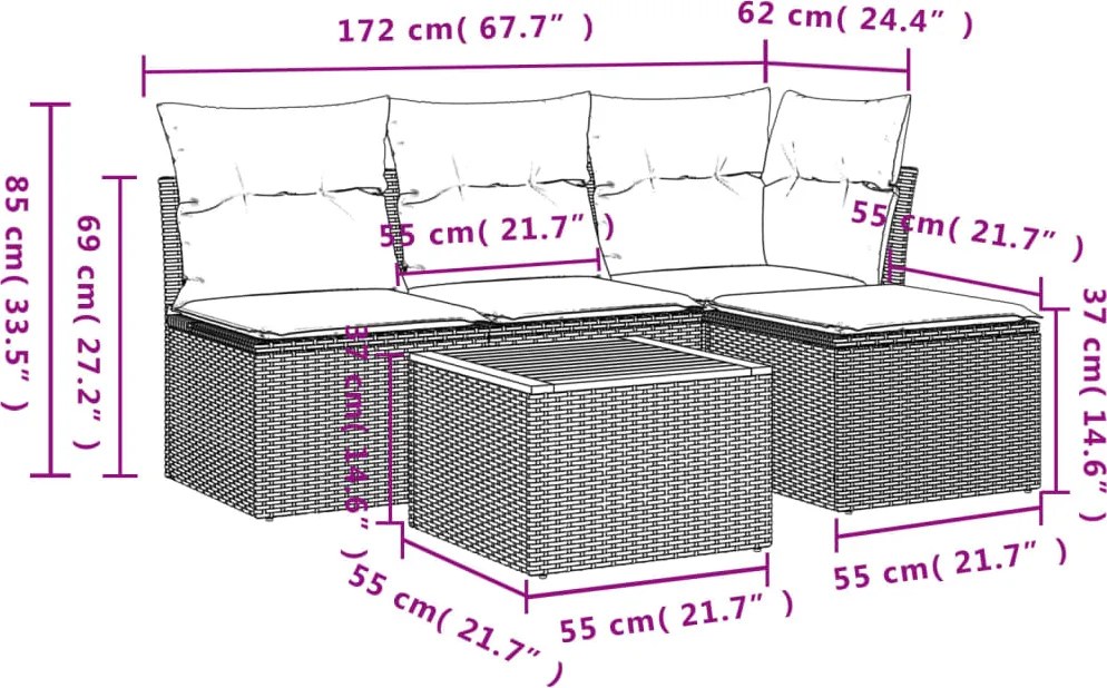 5dílná zahradní sedací souprava s poduškami béžová polyratan 3223595
