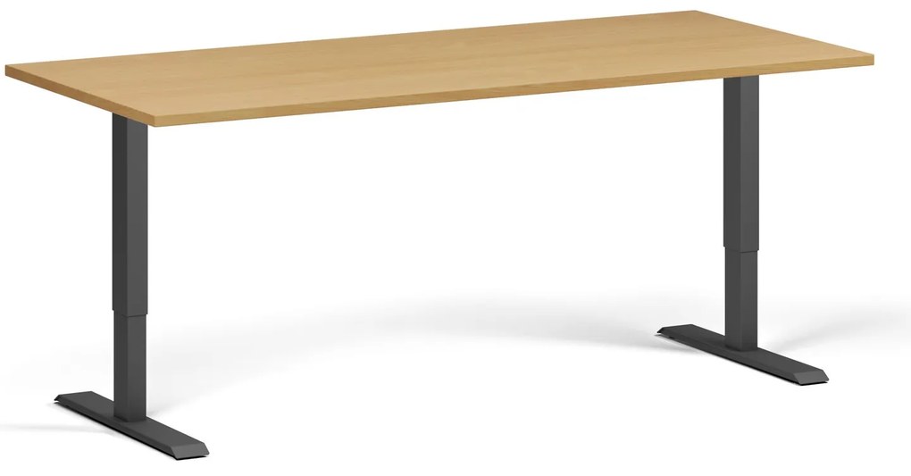 Výškově nastavitelný stůl, 180x80 cm, 1 motor, černá podnož, buk