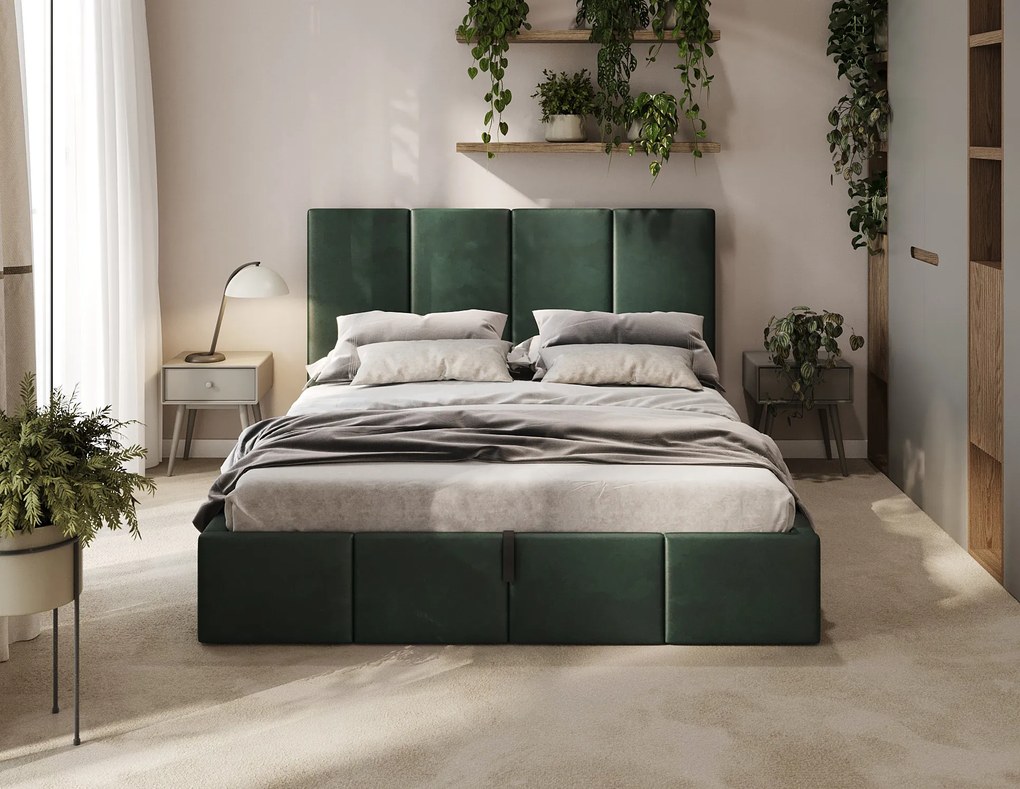 ComfortMatrace Čalouněná postel se zvedacím roštem a úložným prostorem Valencia Barva: Lahvově zelená/Bottle Green, Rozměr: 90x200 cm, Výška čela u hlavy: 110 cm