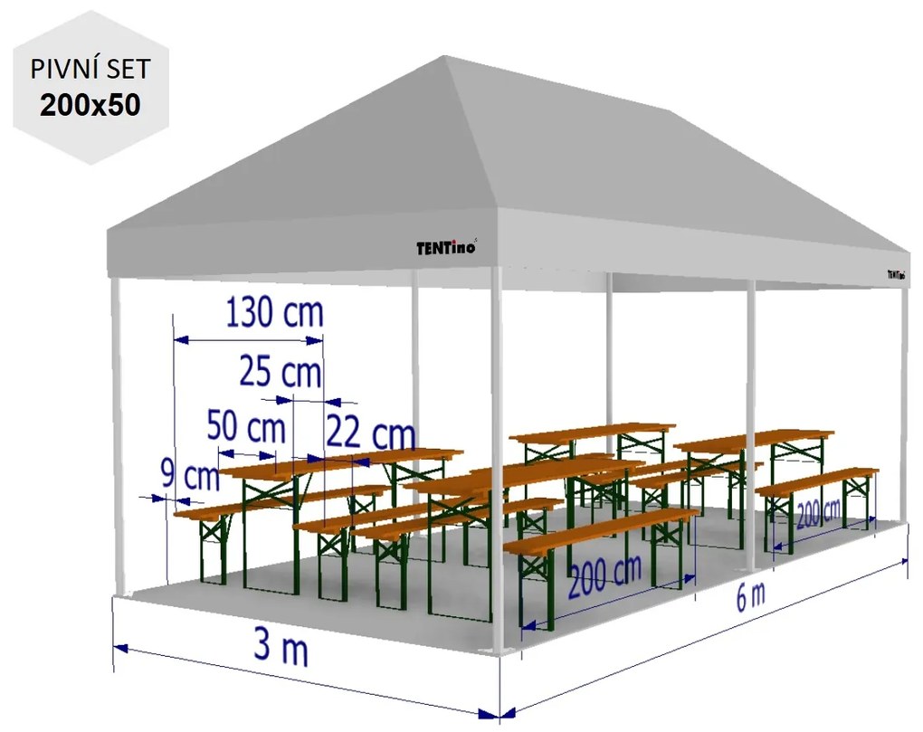 NŮŽKOVÝ PARTY STAN 3x6 m /6 noh TENTino BIG HEXAGON Barva: 10B - SVĚTLE HNĚDÁ