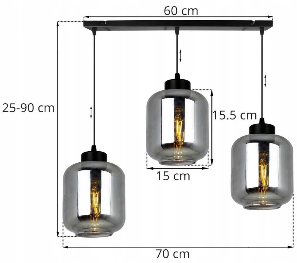 Závěsné svítidlo Novalja, 3x skleněné stínítko (výběr ze 3 barev)