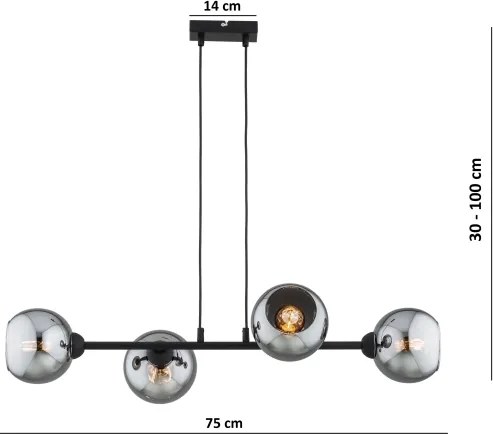 Brilagi - Lustr na lanku DIOR 4xE27/60W/230V černá/kouřová šedá