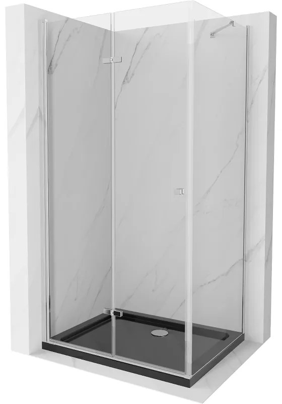 Mexen Lima skládací sprchový kout 80 x 120 cm, Průhledné, Chromovaná + sprchová vanička Flat, Černá - 856-080-120-01-00-4070