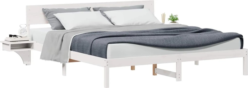 Rám postele s čelo Bílá 200 x 200 cm Masivní borové dřevo 3385749
