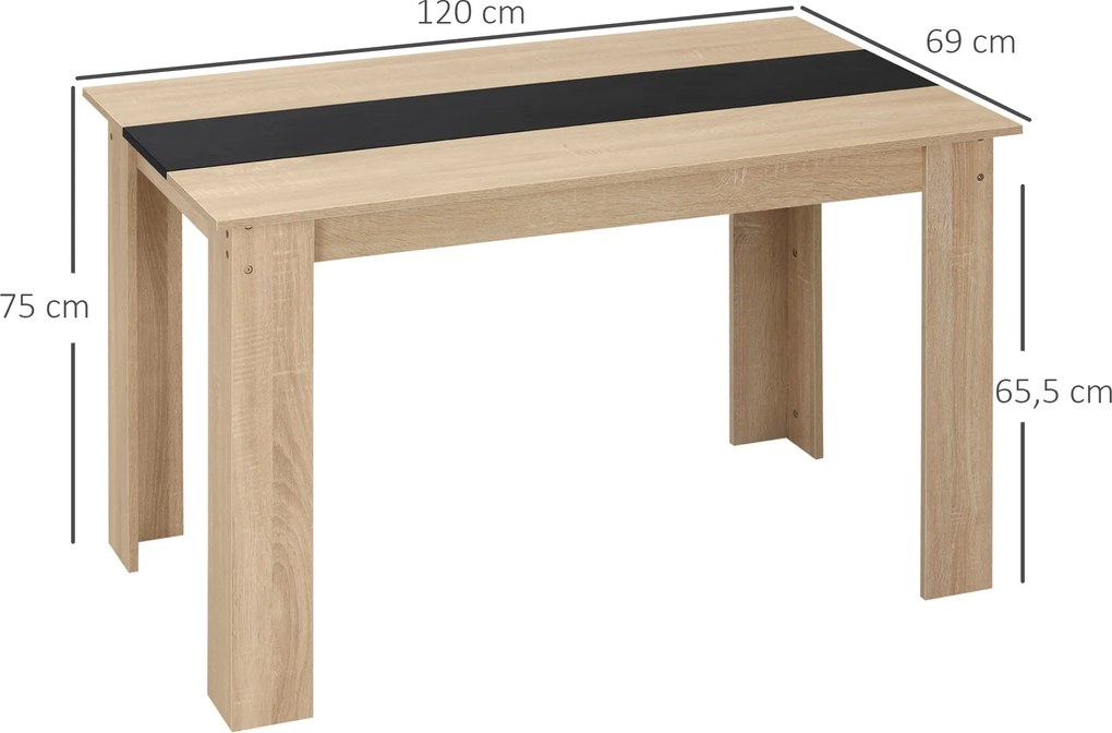 HOMCOM Moderní jídelní stůl s velkou pracovní plochou pro 2-4 osoby z dřevotřísky 120D x 69Š x 75V cm Černá a Přírodní