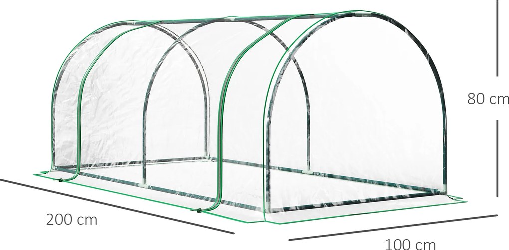 Outsunny Skleník Skleník s dveřmi 200x100x80cm, chladicí rám z oceli a PVC pro pěstování rostlin a zahradu | Aosom.de