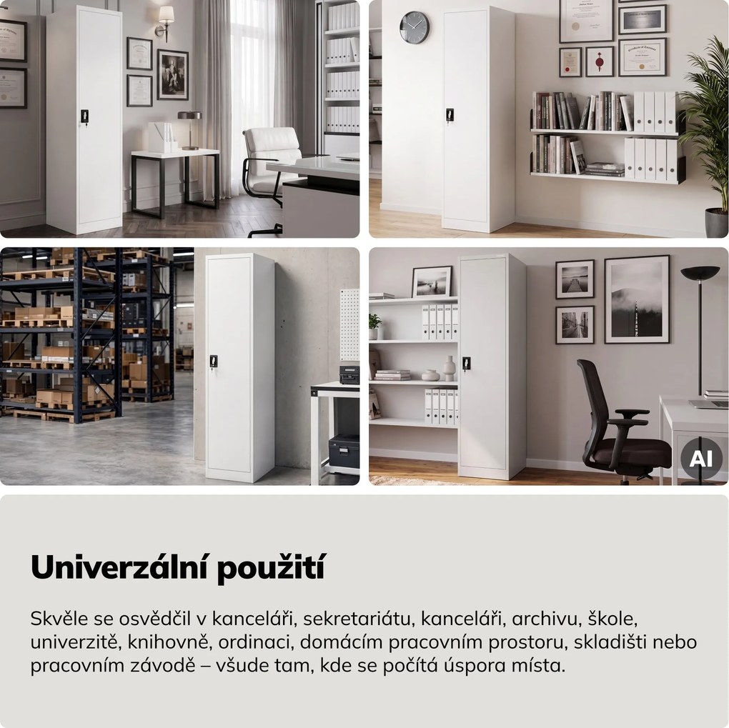 Skříň na spisy kartotéková na klíč bílá, 450x1850x600 mm: ALEX D600