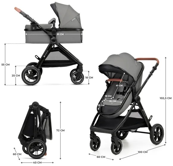 KINDERKRAFT - Kombinovaný kočárek 3v1 ESME Moonlight grey + autosedačka MINK PRO