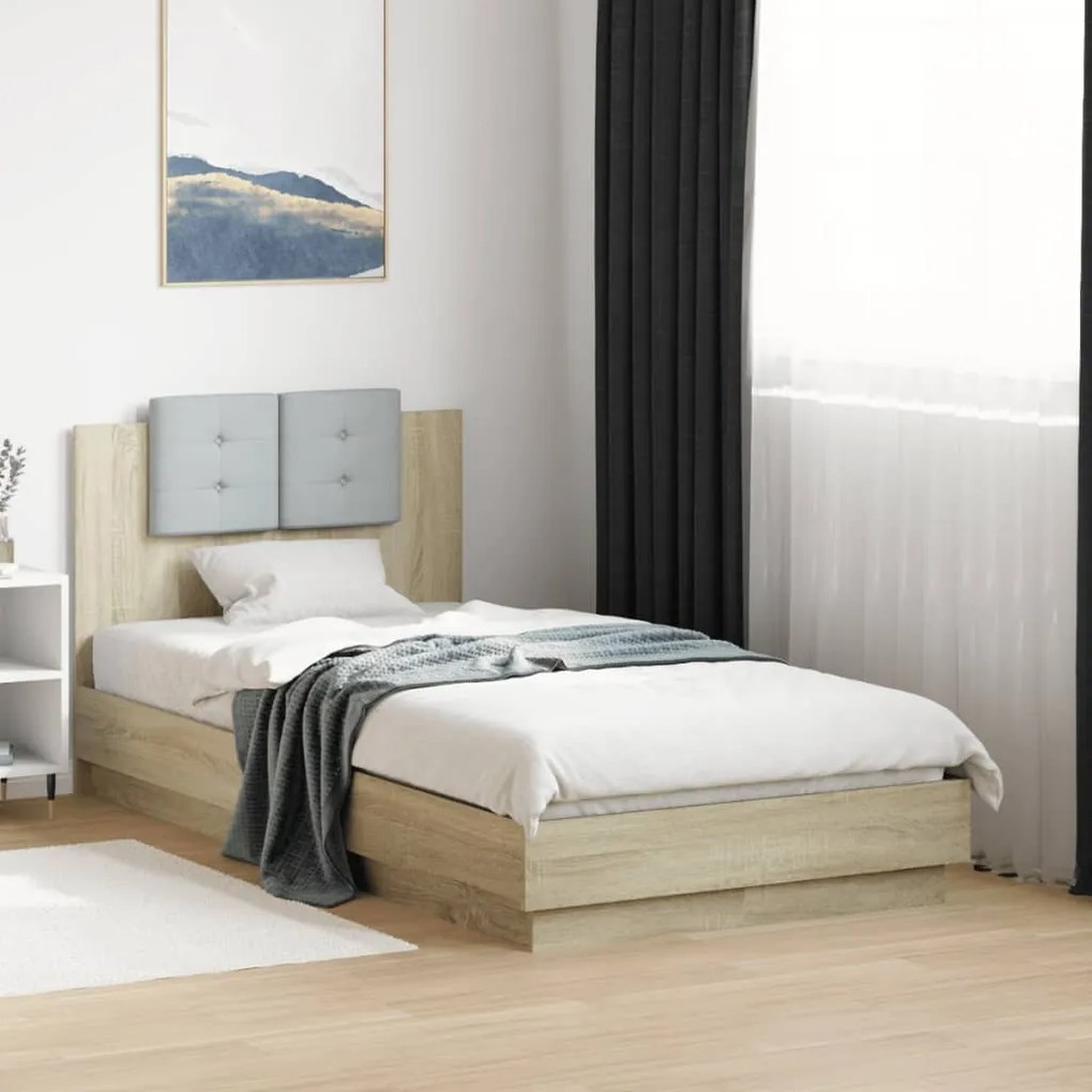 Rám postele s čelem a LED osvětlením dub sonoma 75 x 190 cm 3210068