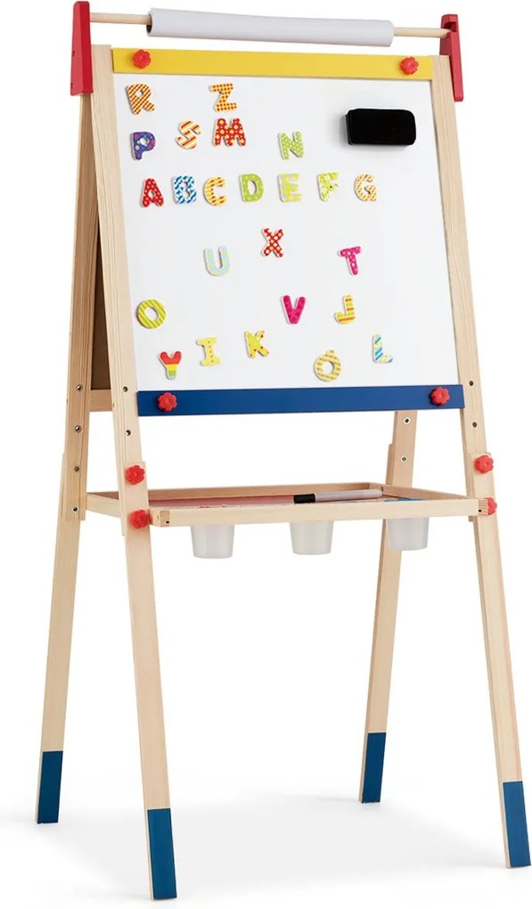 Costway Malířská tabule 3-in-1 pro děti Oboustranná stojací tabule s přírodní