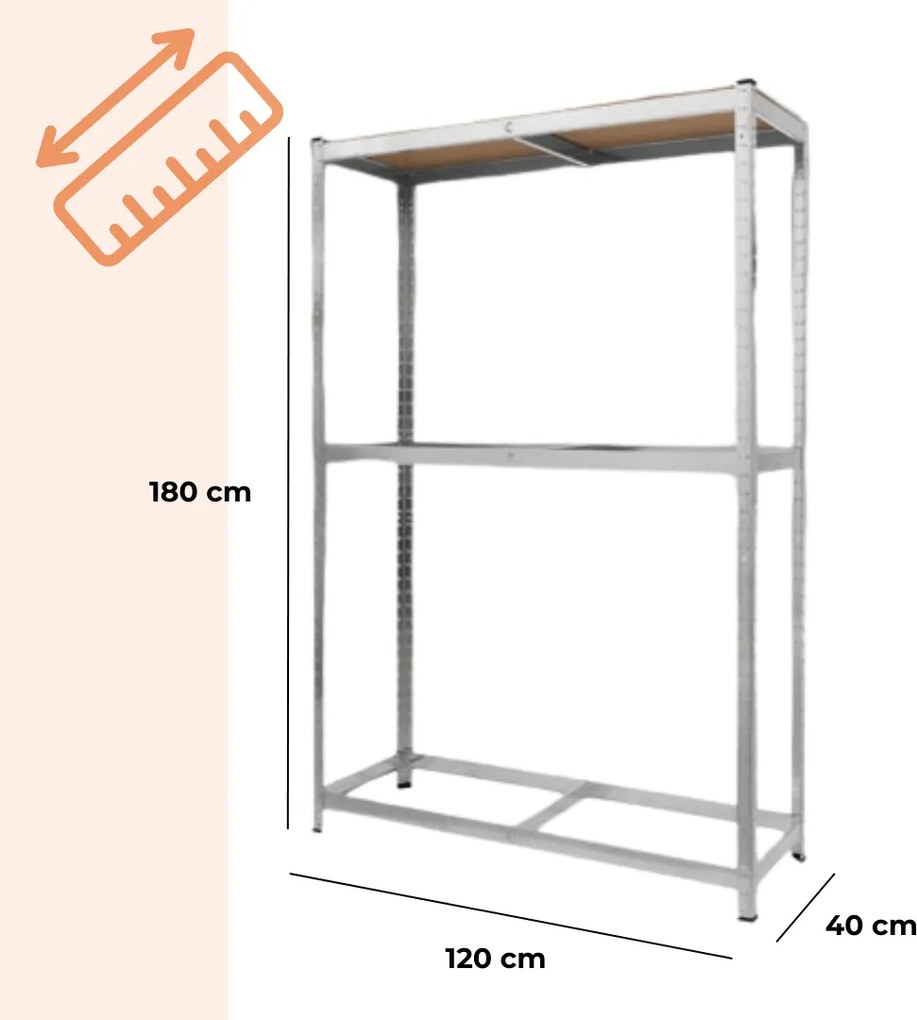 Regál na pneumatiky TYRE, 120x40x180cm, max. 795kg, stříbrná/světle hnědá Jurhan
