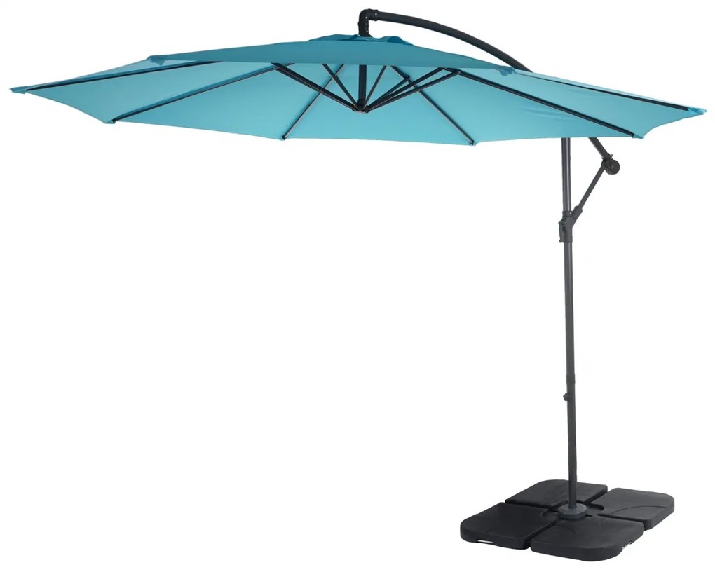 Slunečník Acerra Ø 3m polyester/ocel - tyrkysově-modrý se stojanem