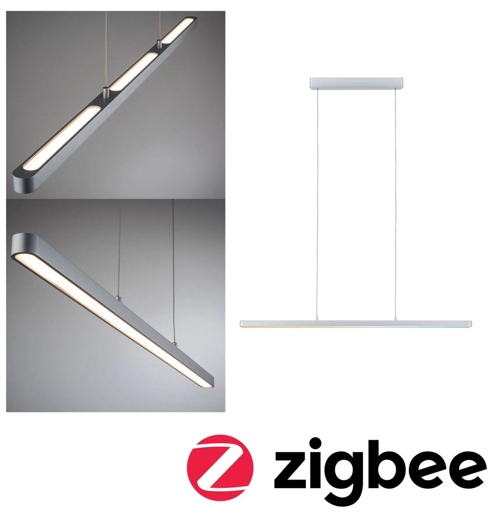 Paulmann 79886 Lento, Zigbee matně chromové lineární závěsné svítidlo se svícením nahoru-dolu, 3x13,5W LED tunnable white, stmívatelné, délka 100cm