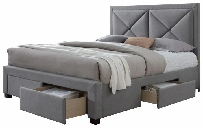 Šedá luxusní postel s úložným prostorem XADRA 160 x 200 cm