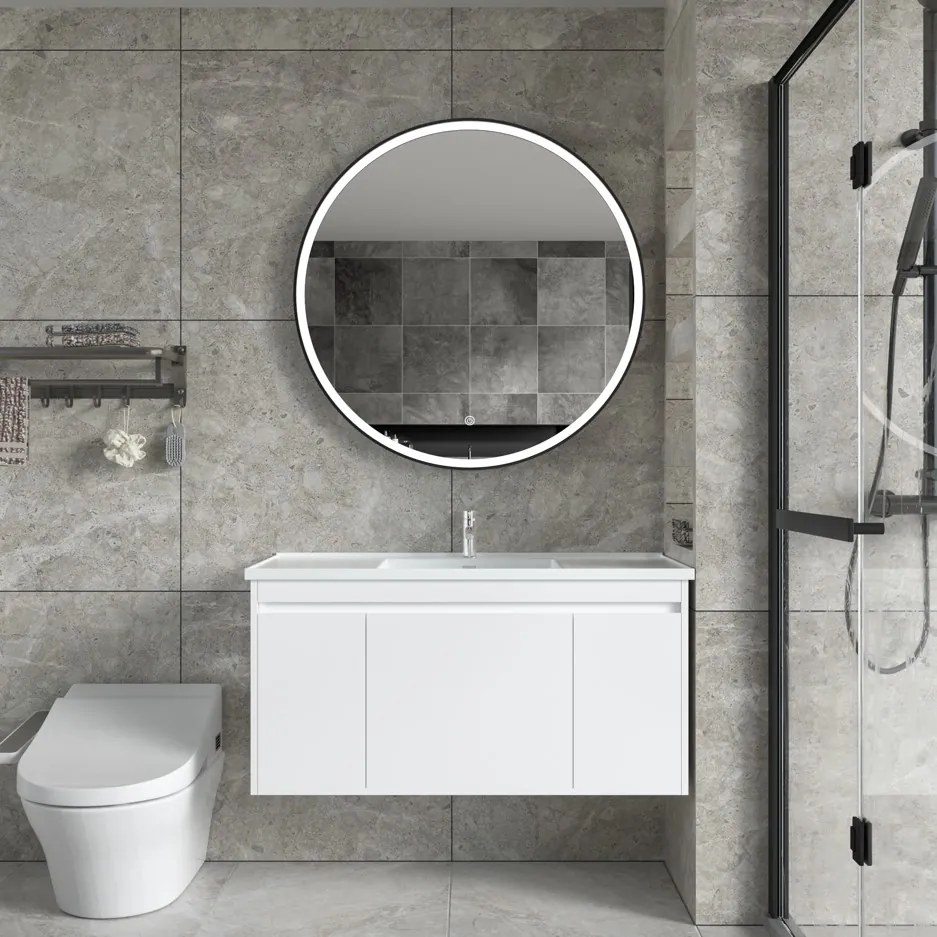 Erga Olivia, kulaté LED zrcadlo 90cm, černý kovový rám, 2070 lm, 6500K, ERG-V01-202-9090-BK