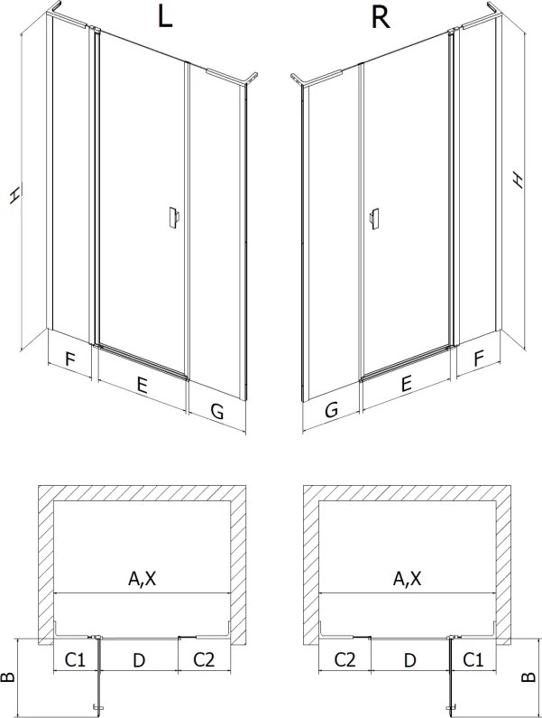 Mexen, Mexen Mist L výklopné sprchové dveře 135 cm, průhledné, chrom - 8A4L-135-001-01-00