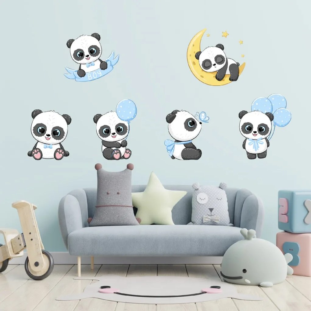 PIPPER. Samolepka na zeď "Panda - kluk" Materiál: Bílý vinyl