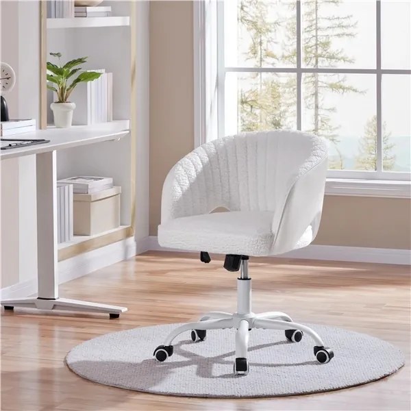 Kancelářská židle Yaheetech – bílá, 56,6 cm (šířka) × 60 cm (hloubka) × 73 cm – 83 cm (výška) (267591732083)