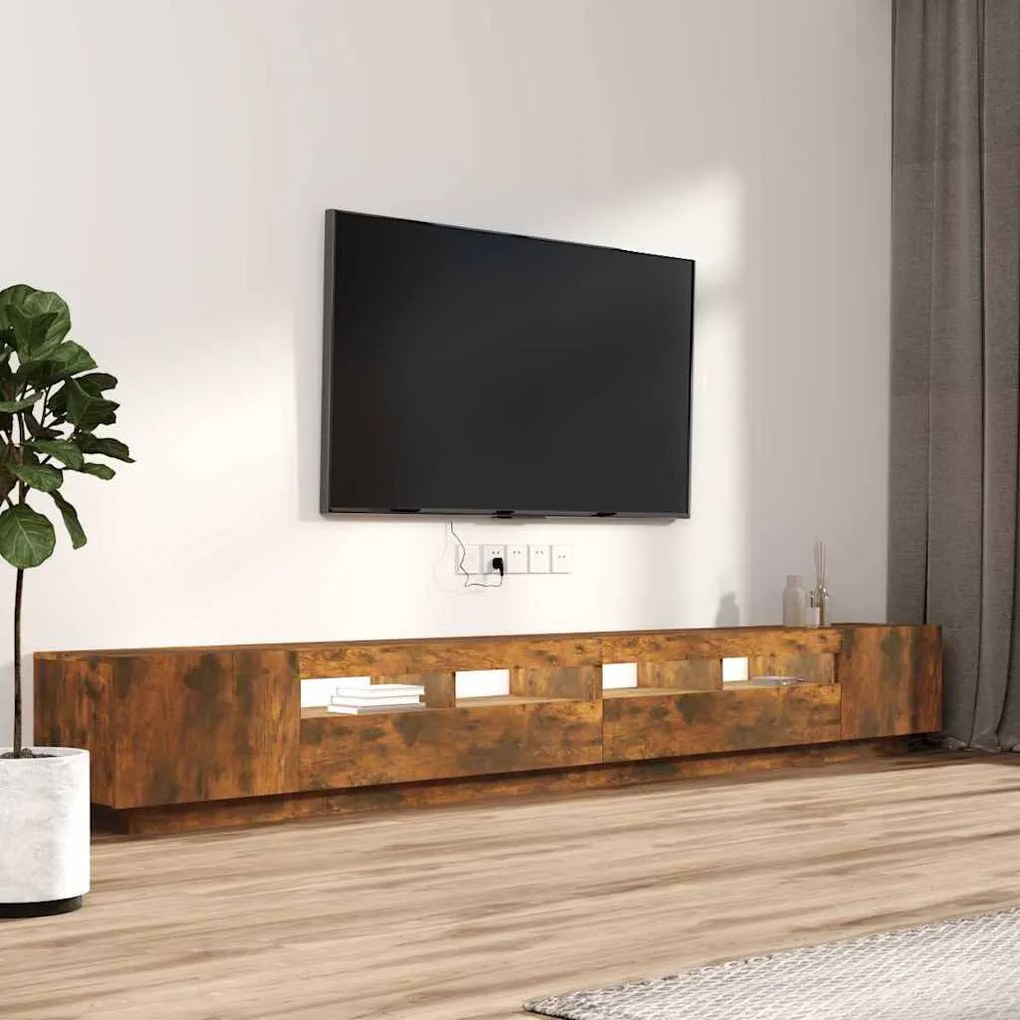 3dílný set TV skříněk s LED světly kouřový dub kompozitní dřevo 3120176