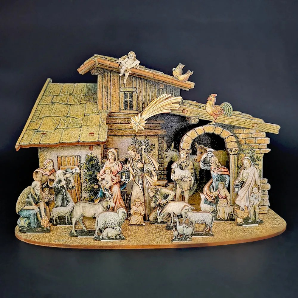 AMADEA Dřevěný skládací betlém  3D 17 cm