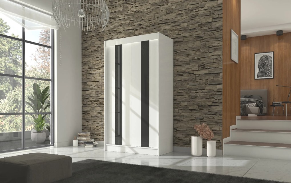 ADRK Furniture Skříň posuvná se zrcadlem KAREN 120 ADRK-SW-KAR-W-BL-120