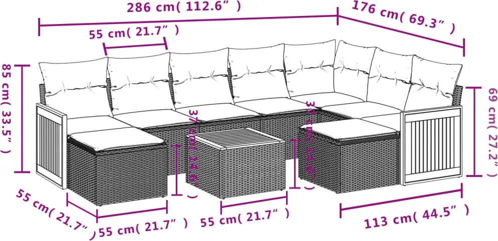 10dílná zahradní sedací souprava s poduškami béžová polyratan 3260631
