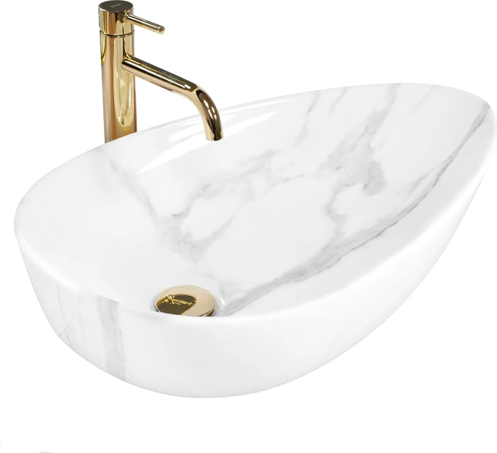 Rea Greta 65 Bianco Shiny, umyvadlo na desku 65x39x13,5 cm, imitace kamene, REA-U6501