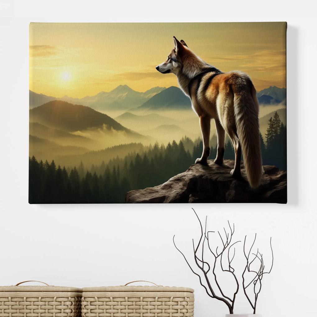 Obraz na plátně - Vlk se dívá do mlžného údolí FeelHappy.cz Velikost obrazu: 60 x 40 cm