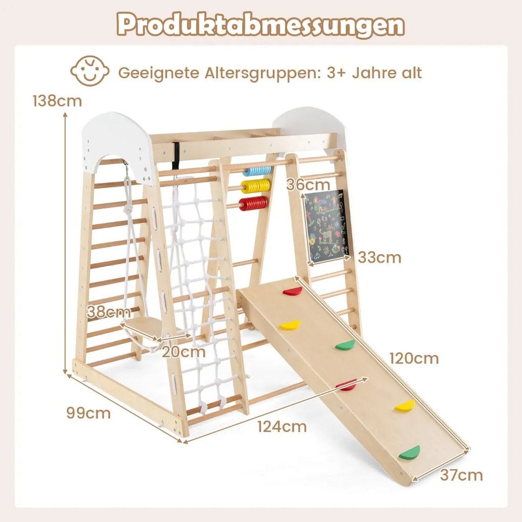 Costway Sada lezeckých hraček pro batolata s houpačkou – 124 × 119 × 138 cm
