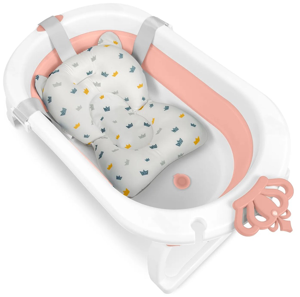 Skládací vanička pro děti a kojence s anatomickou vložkou Ricokids RK-286 v bílé a růžové barvě