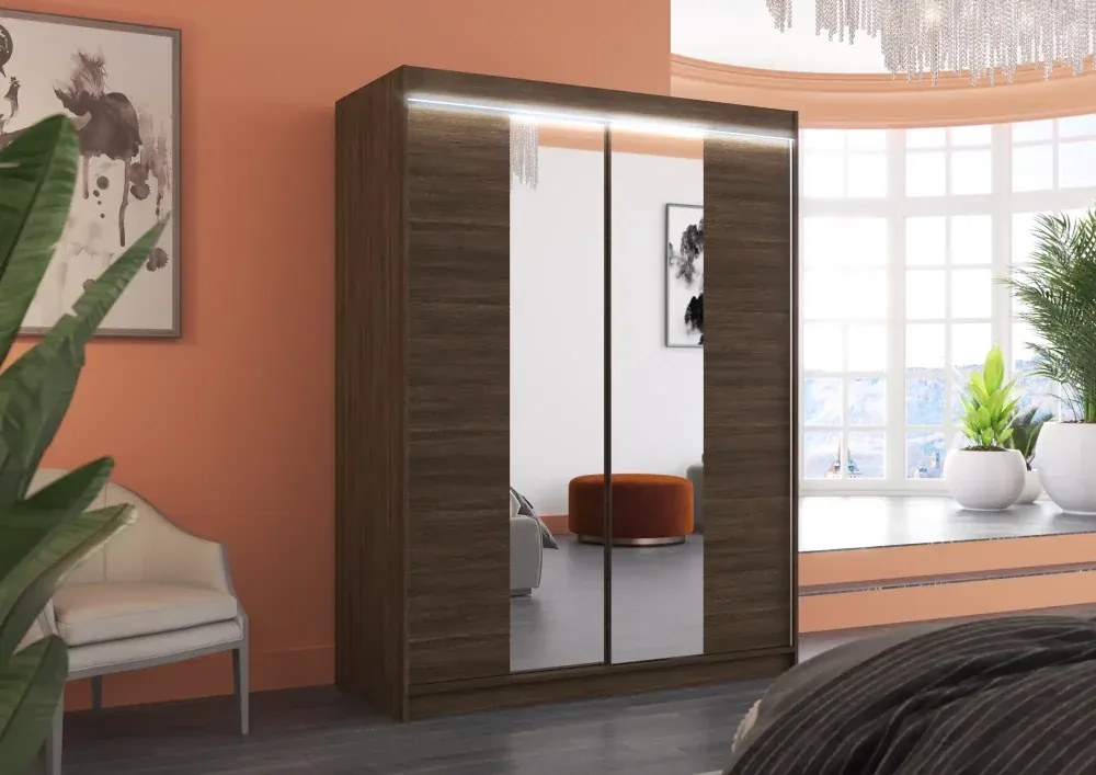 Posuvná skříň se zrcadlem a LED osvětlením FEVER 150
