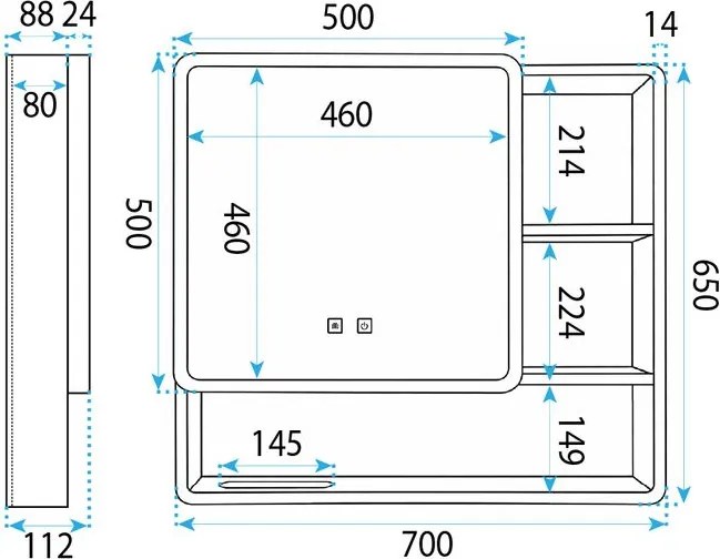 Rea Rea, LED zrcadlová skříňka s osvětlením 70x65 cm, plast, M1016-70, bílá-šedá, REA-M0101