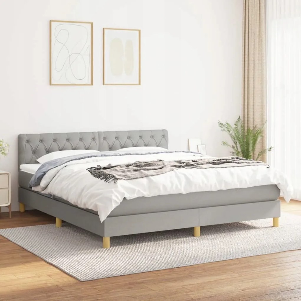 Box Spring Postel S Matrací Textil Světle Šedá Prošívaný design 160 x 200