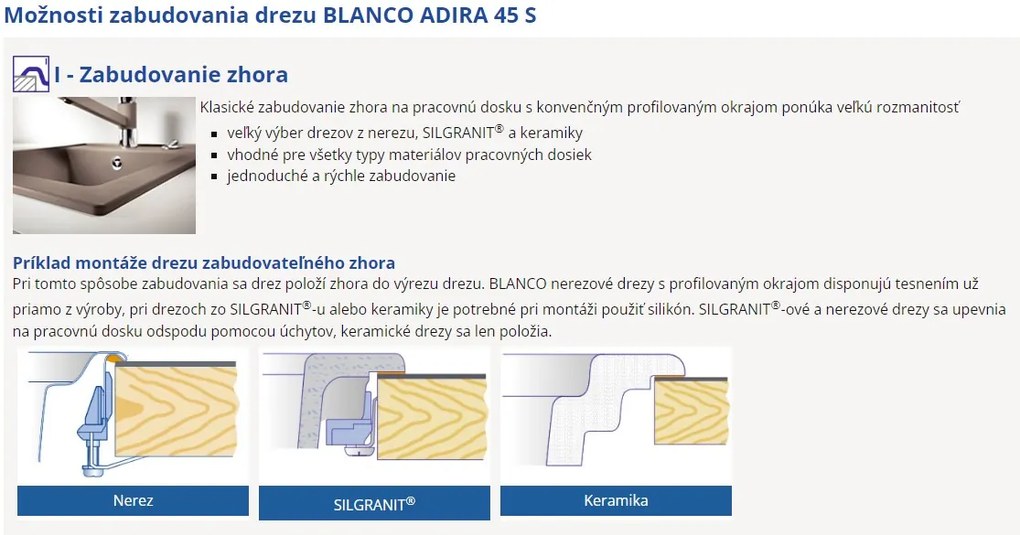 Blanco Adira 45 S, silgranitový dřez 780x500x200 mm, 1-komorový, šedá vulkán, BLA-527588
